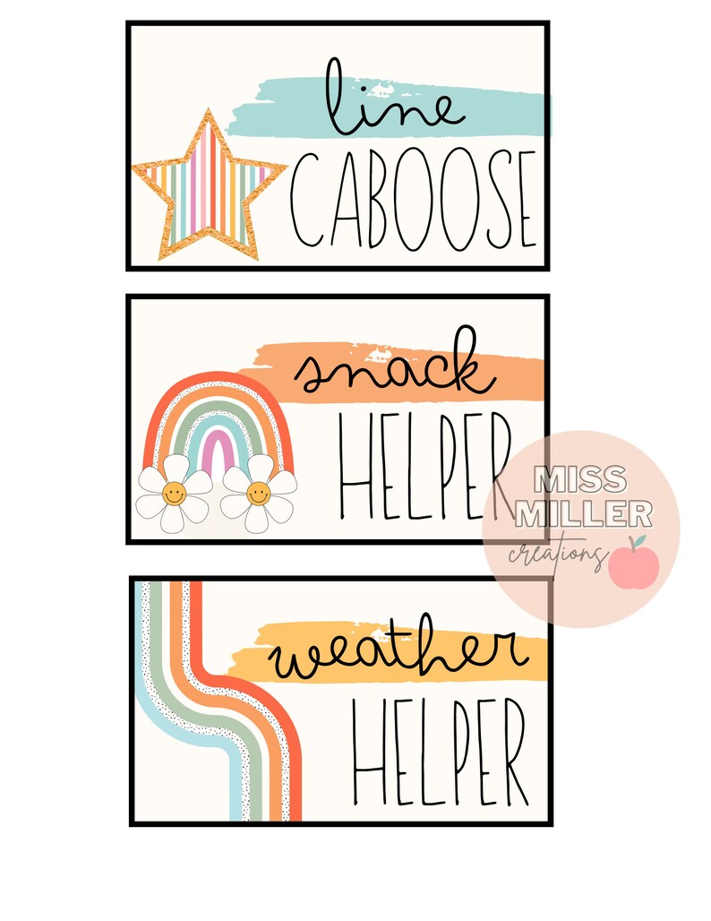 Retro Rainbow Class Jobs Display [editable] - Etsy