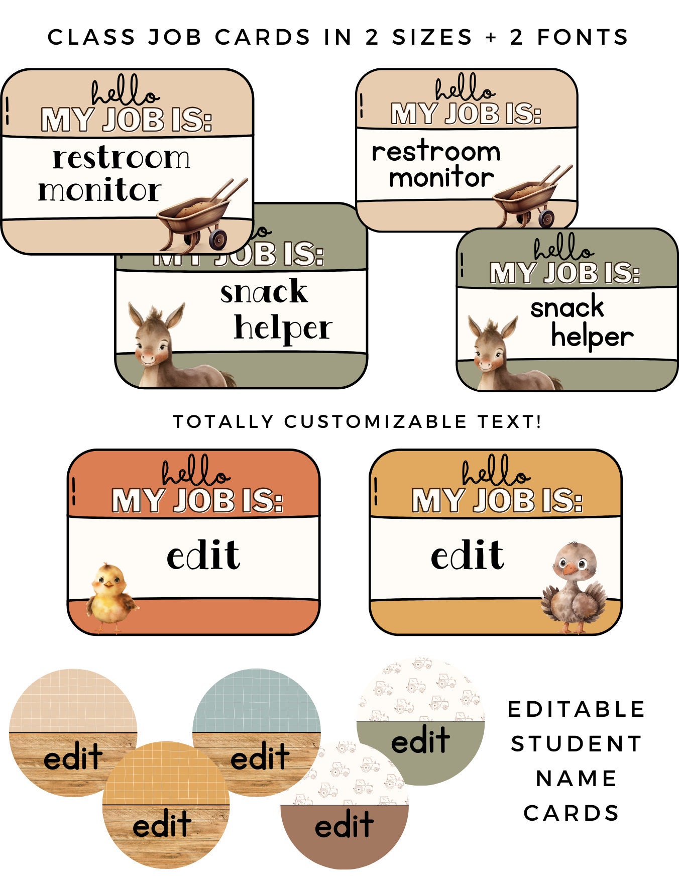 Farm Friends Class Jobs Display [editable] - Etsy