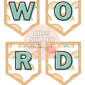 Modern Boho Rainbow Classroom Word Wall editable | Etsy