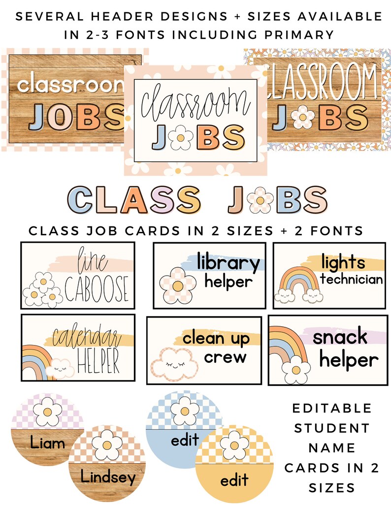 Daisy Dreams Class Jobs Display [editable] - Etsy