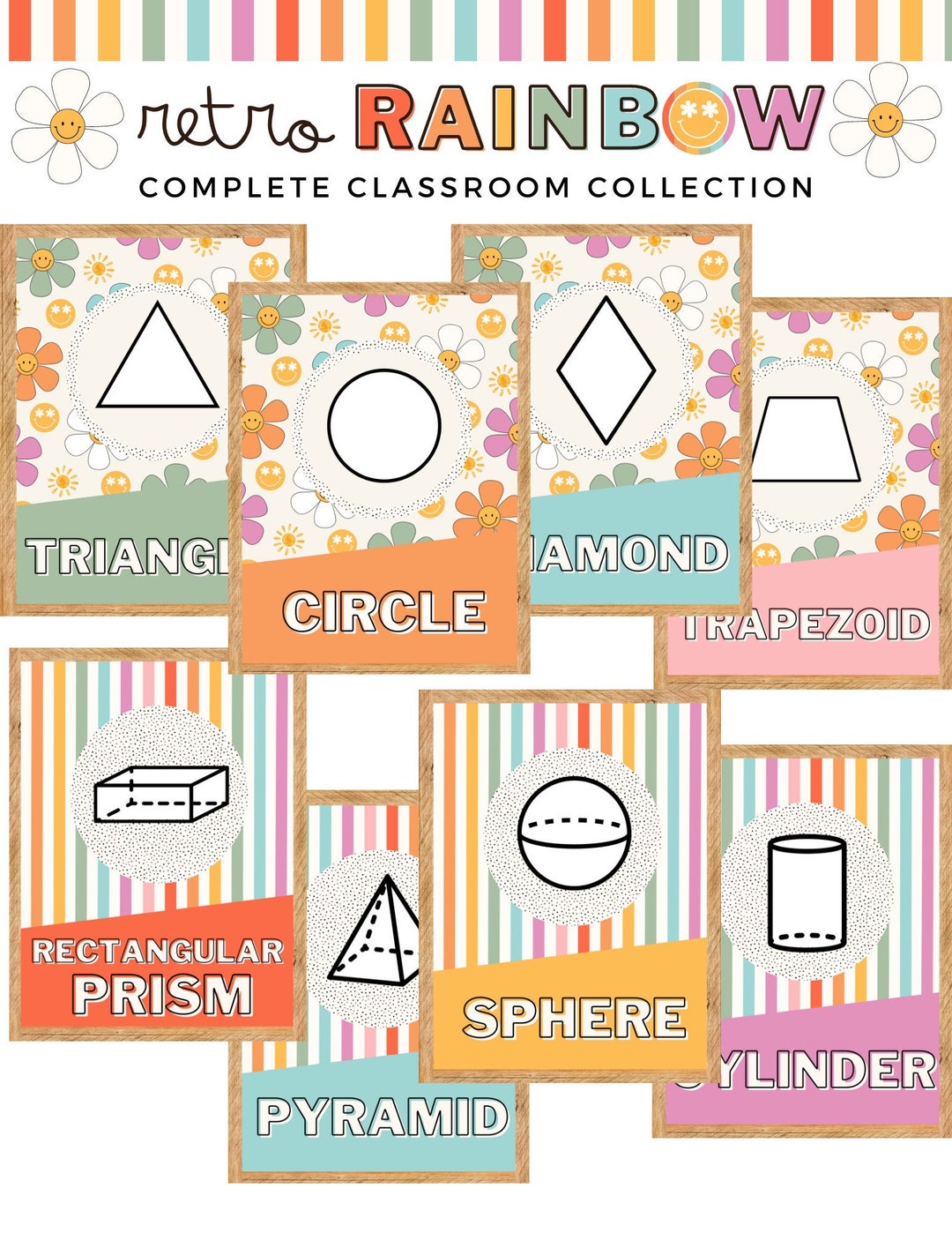 Retro Rainbow Classroom Shape Posters - Etsy