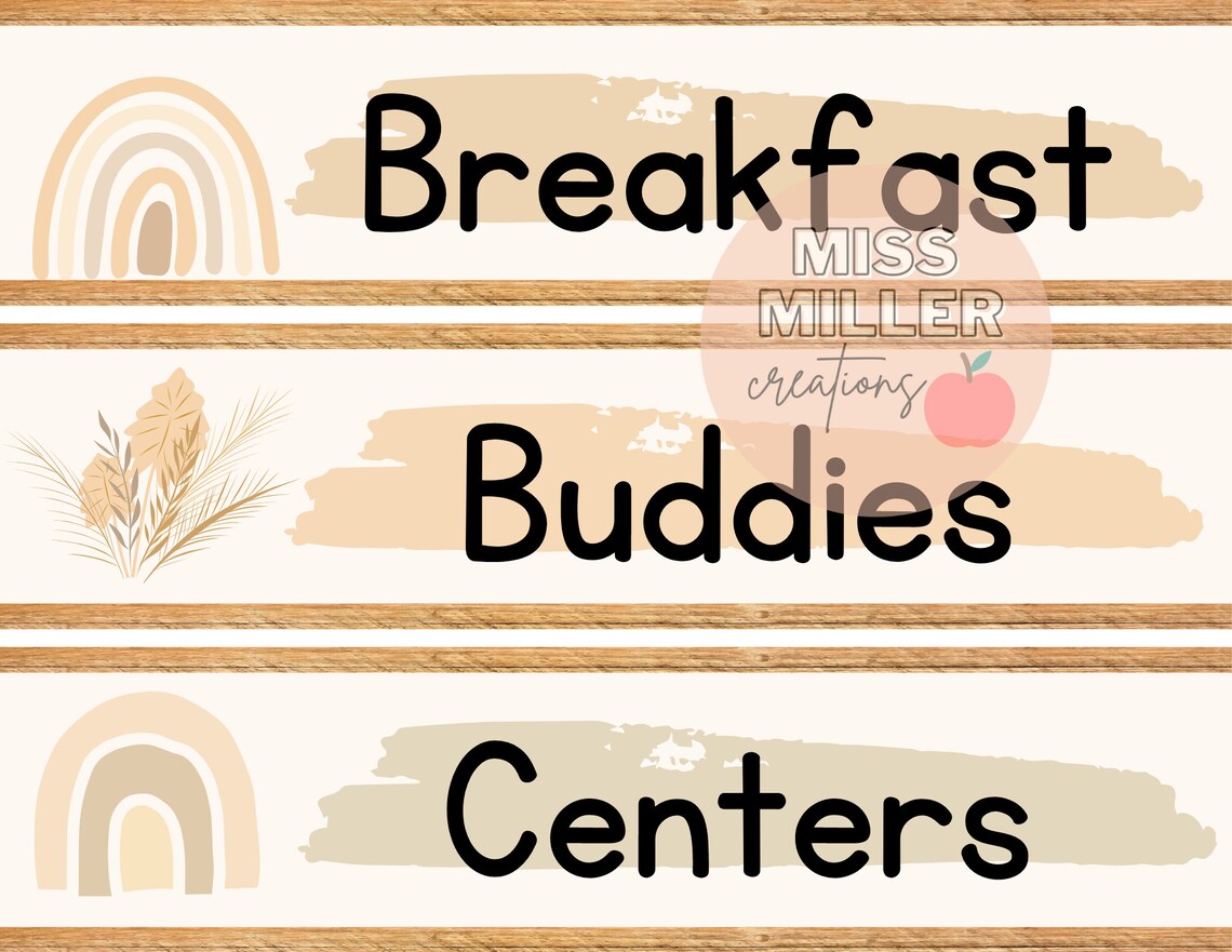 Neutral Boho Rainbow Classroom Schedule editable | Etsy