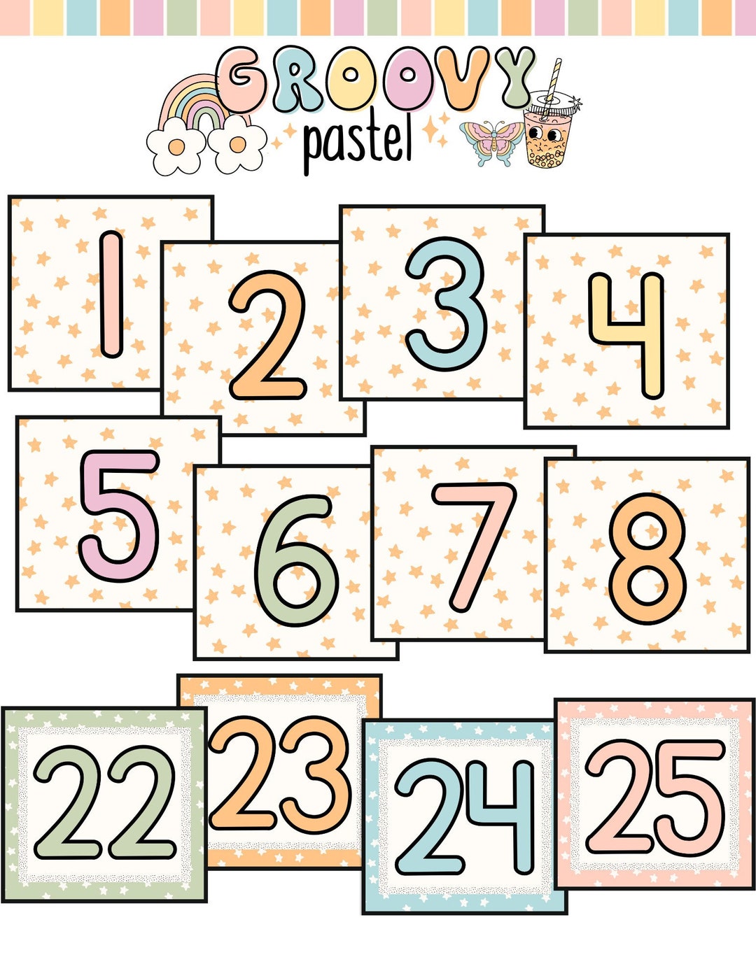 Groovy Pastel Book Box Number Cards - Etsy