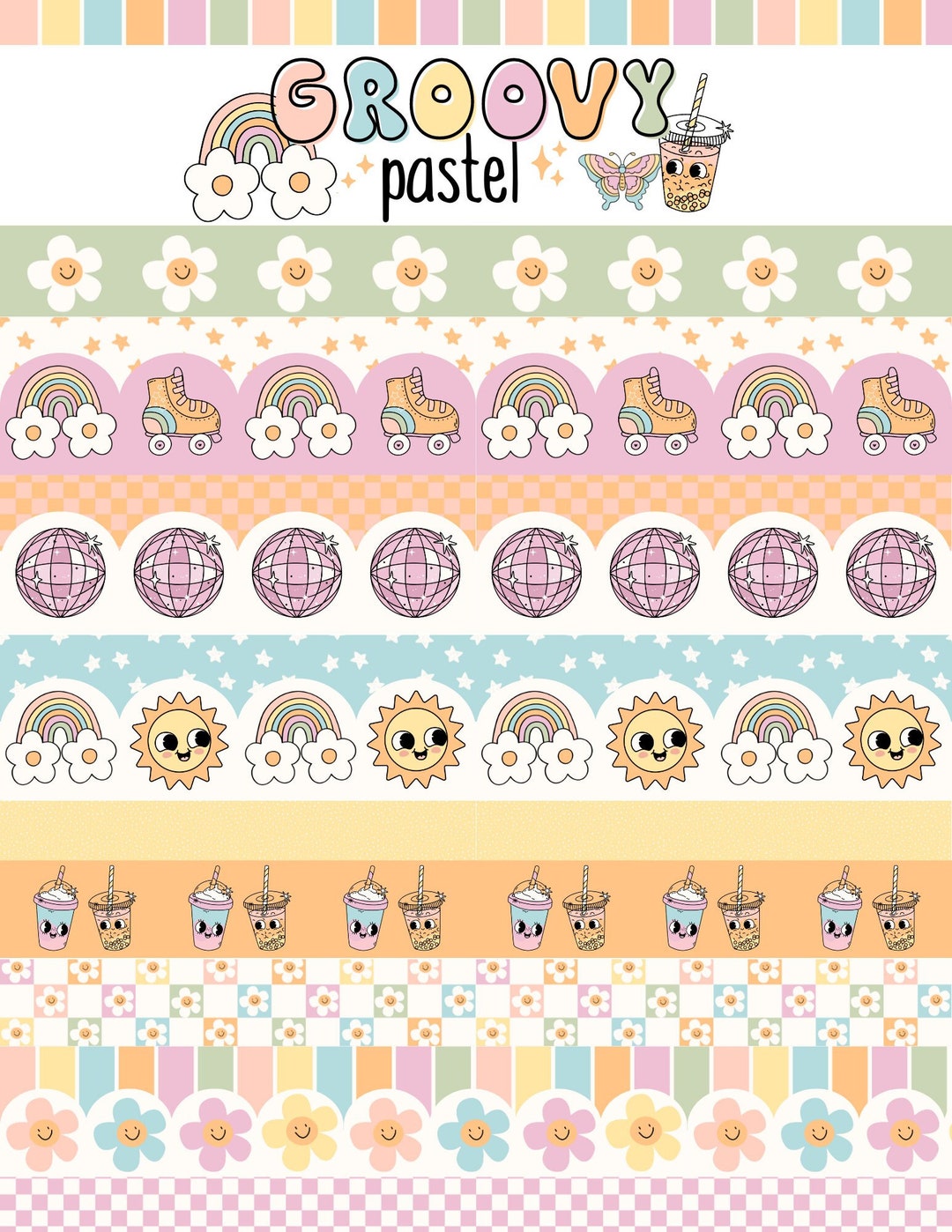 Groovy Pastel Bulletin Board Borders - Etsy