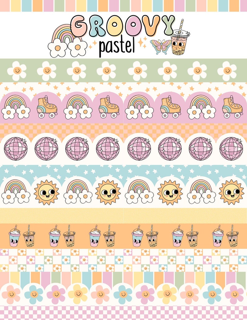 Groovy Pastel Bulletin Board Borders - Etsy