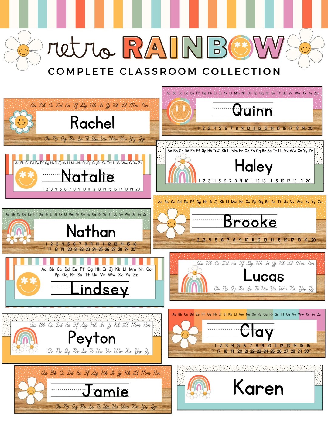 Retro Rainbow Desk Plates [editable] - Etsy