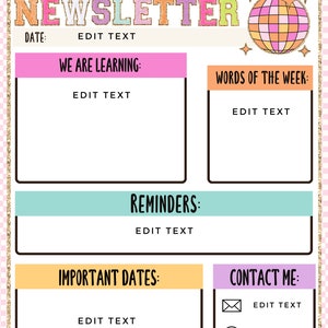 Disco Era Newsletter [editable] - Etsy