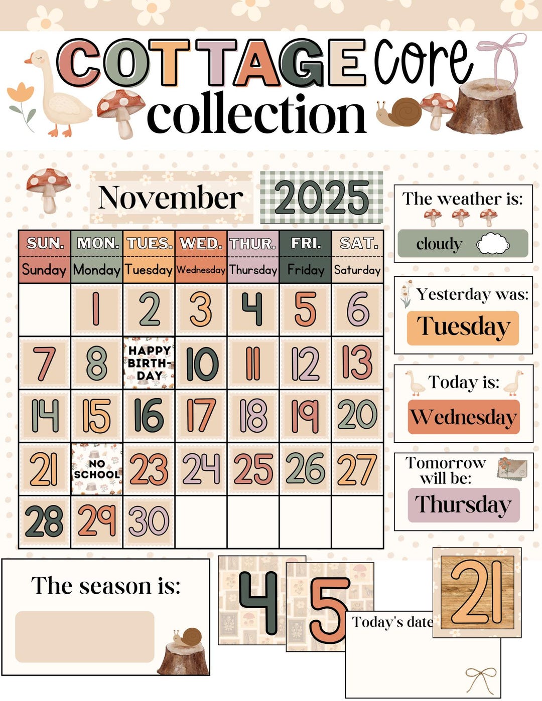 Cottagecore Classroom Calendar - Etsy