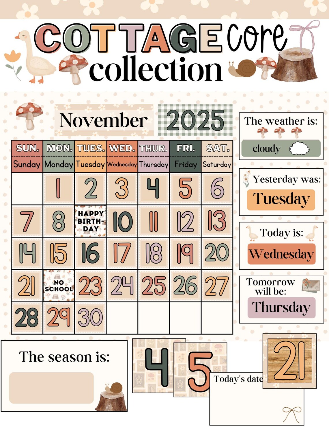 Cottagecore Classroom Calendar - Etsy