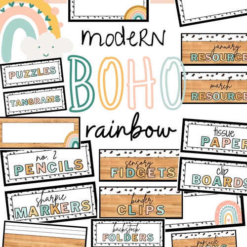 Modern Boho Rainbow Classroom Labels editable - Etsy Canada