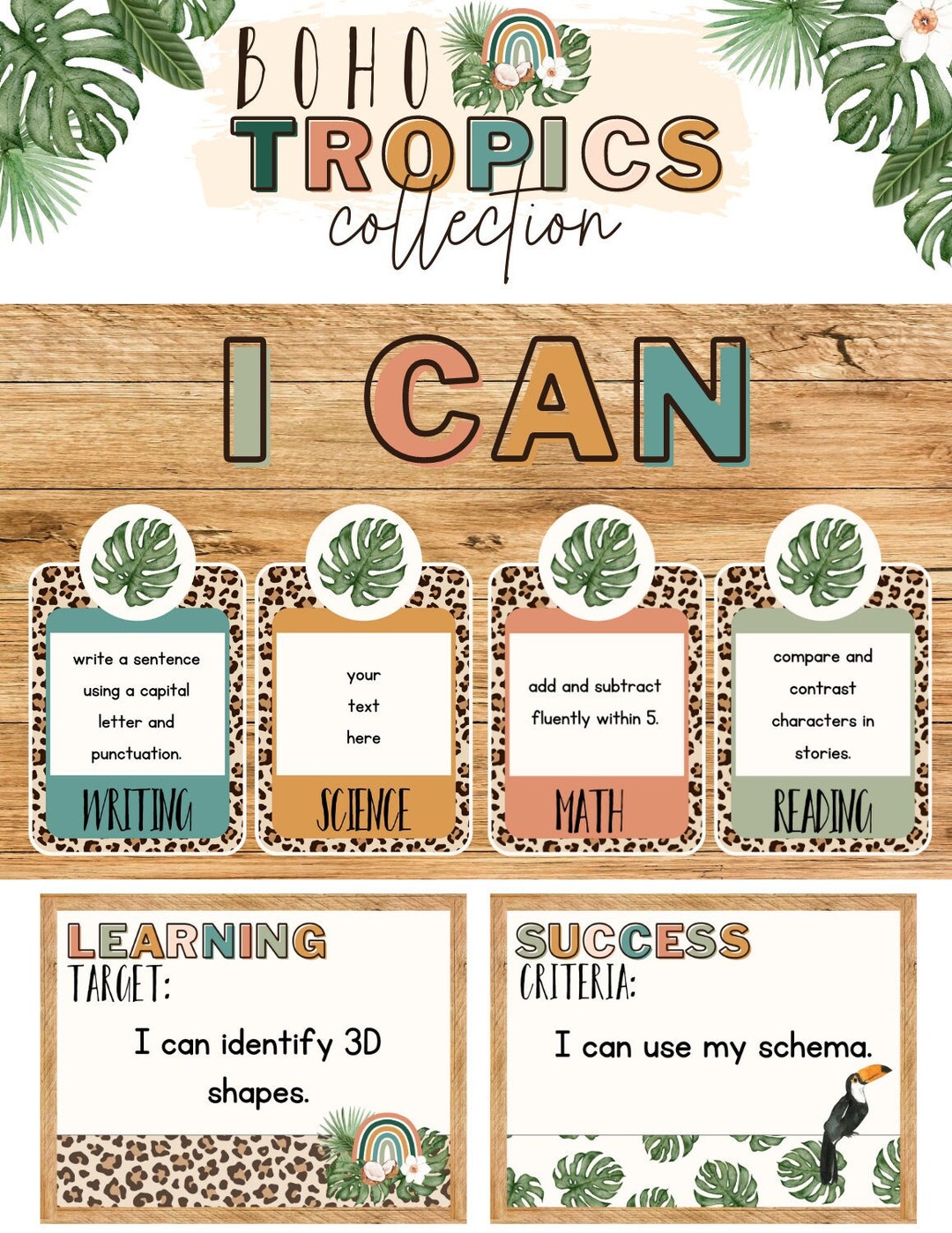 Boho Tropics Learning Goal Posters/i Can Statements/focus Wall ...