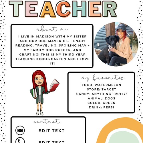 Meet the Teacher Editable Canva Template Boho Rainbow - Etsy