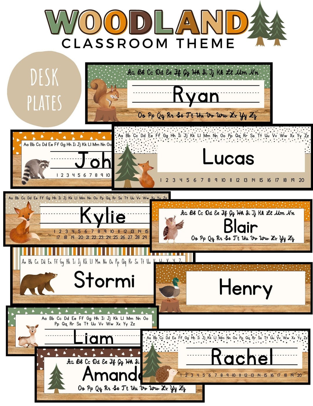 Woodland Desk Plates/name Tags [editable] - Etsy