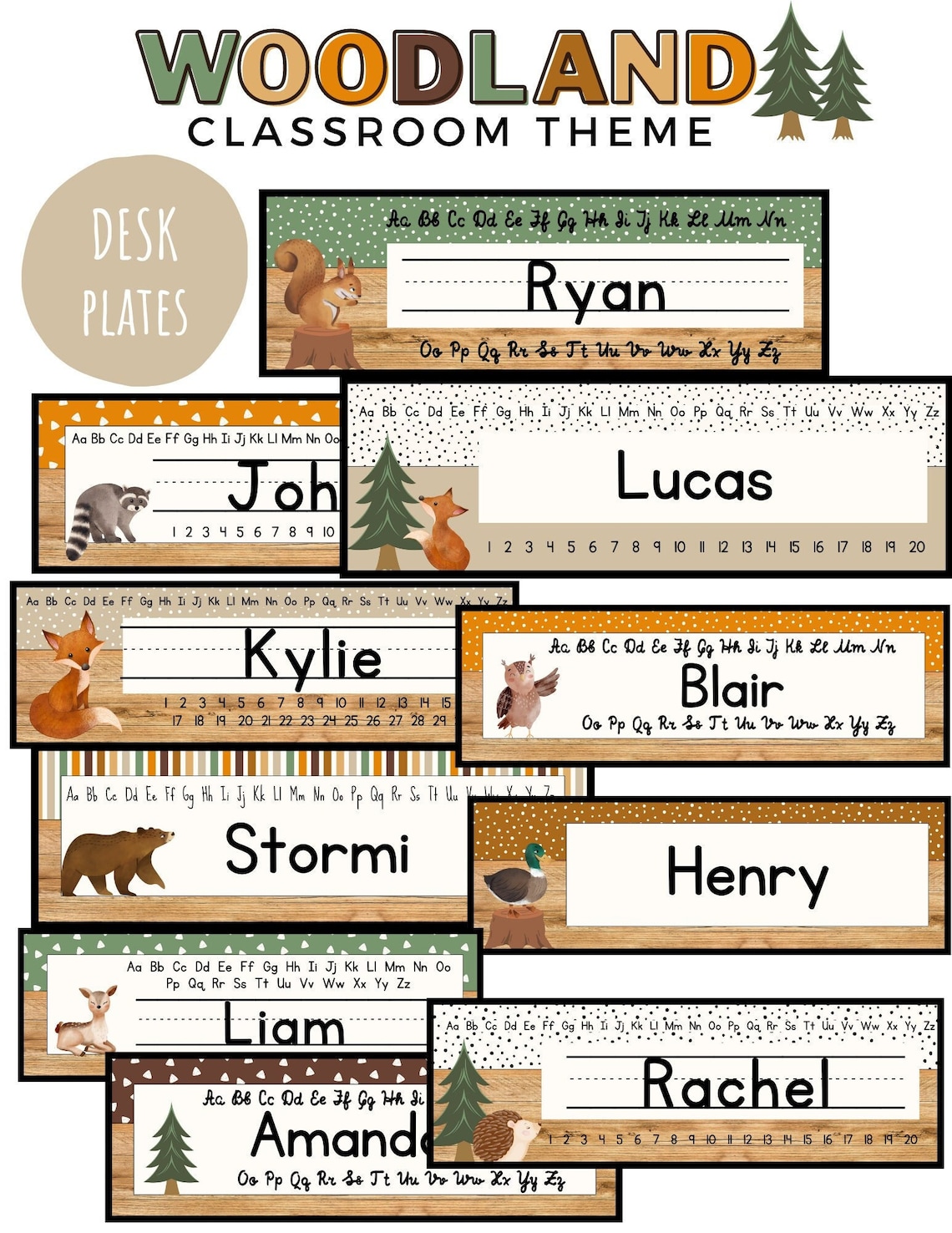 Woodland Desk Plates/name Tags [editable] - Etsy