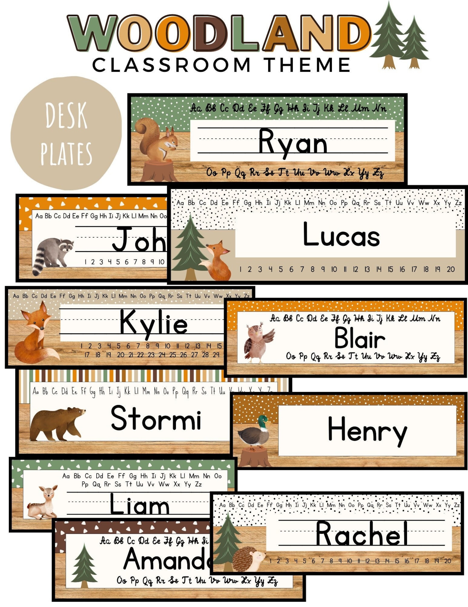 Woodland Desk Plates/name Tags [editable] - Etsy