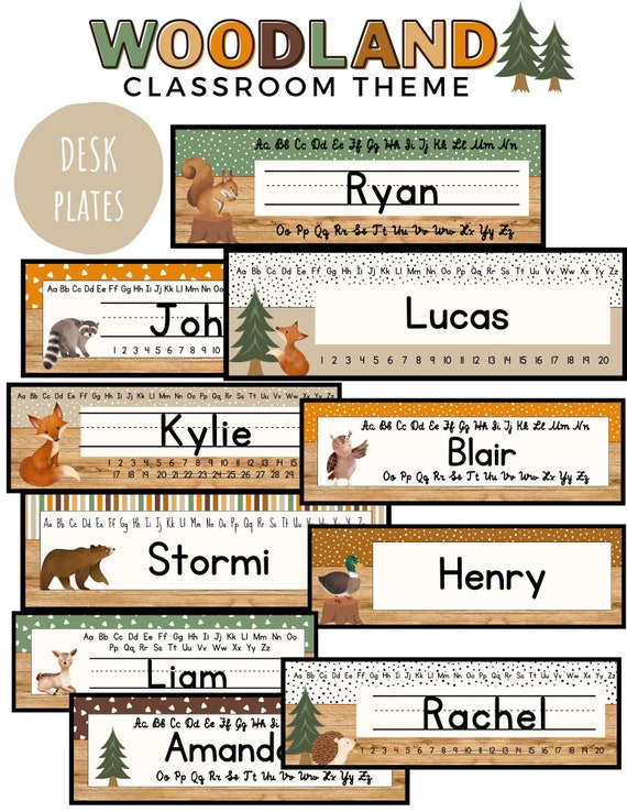 Woodland Desk Plates/name Tags editable - Etsy