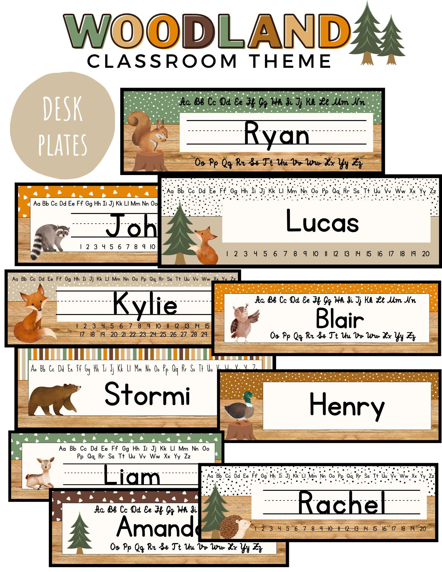 Woodland Desk Plates/name Tags editable - Etsy