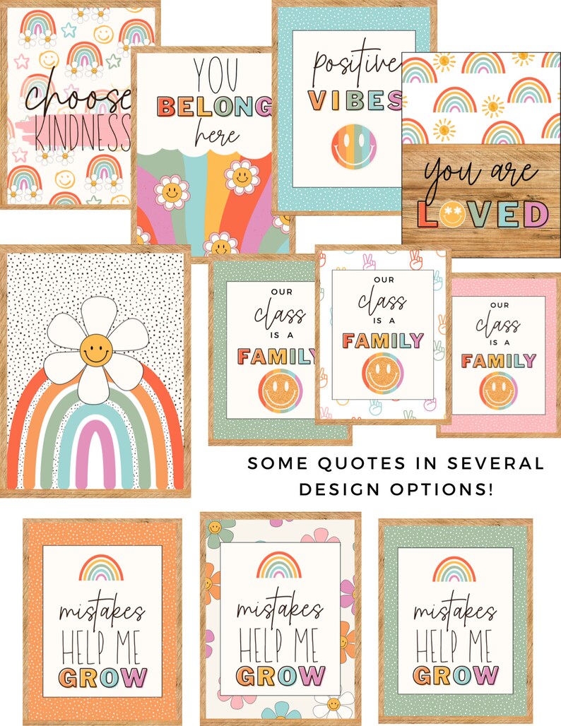 Retro Rainbow Classroom Quote Posters - Etsy