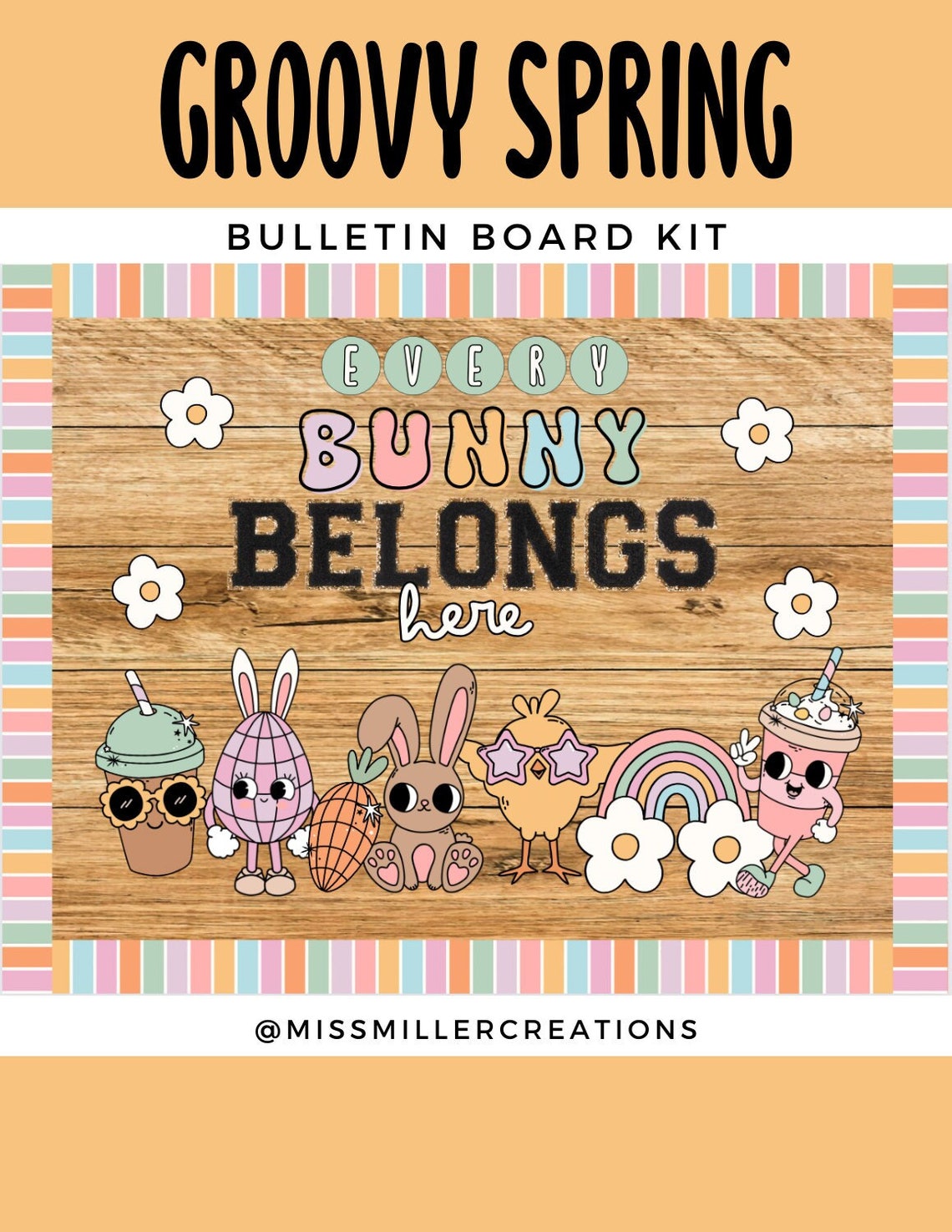 Groovy Spring: Every Bunny Belongs Bulletin Board Kit - Etsy
