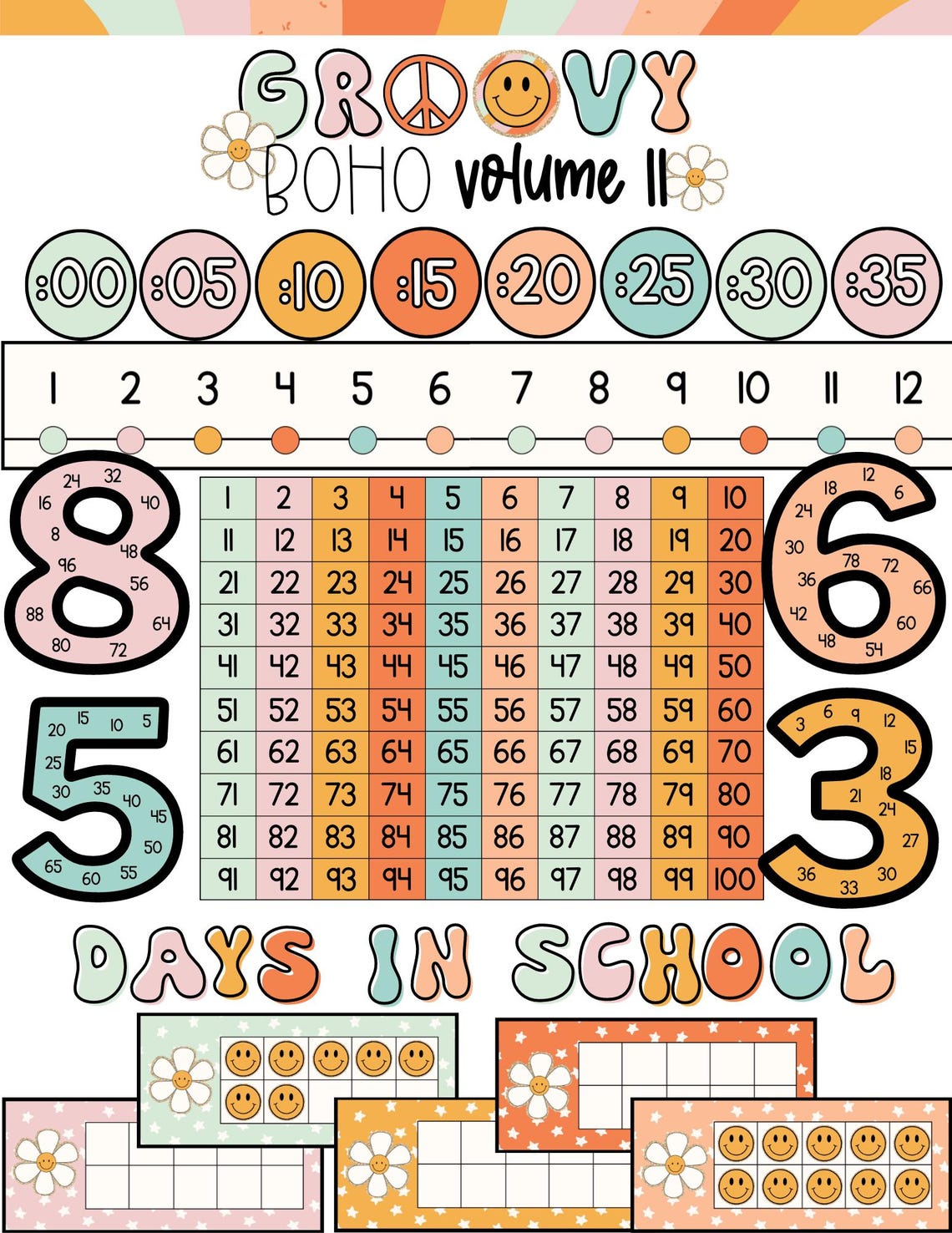 Groovy Boho Volume II Math Classroom Displays [100/120 Chart, Ten ...
