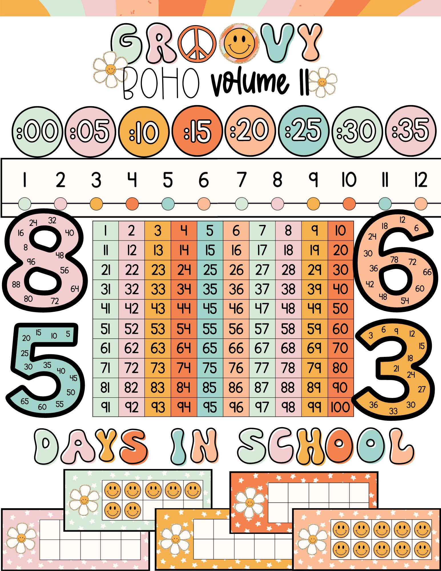 Groovy Boho Volume II Math Classroom Displays [100/120 Chart, Ten ...
