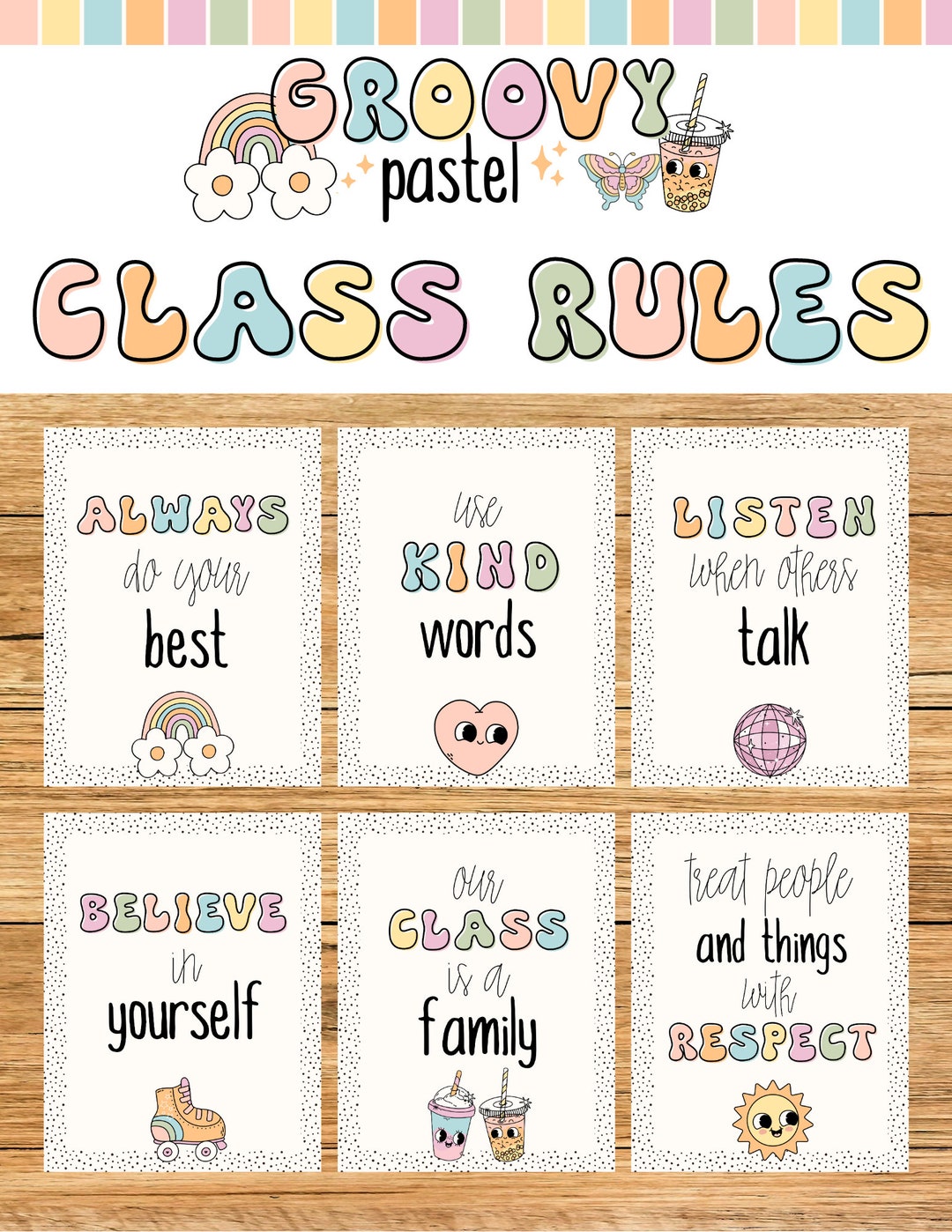 Groovy Pastel Class Rules Posters - Etsy