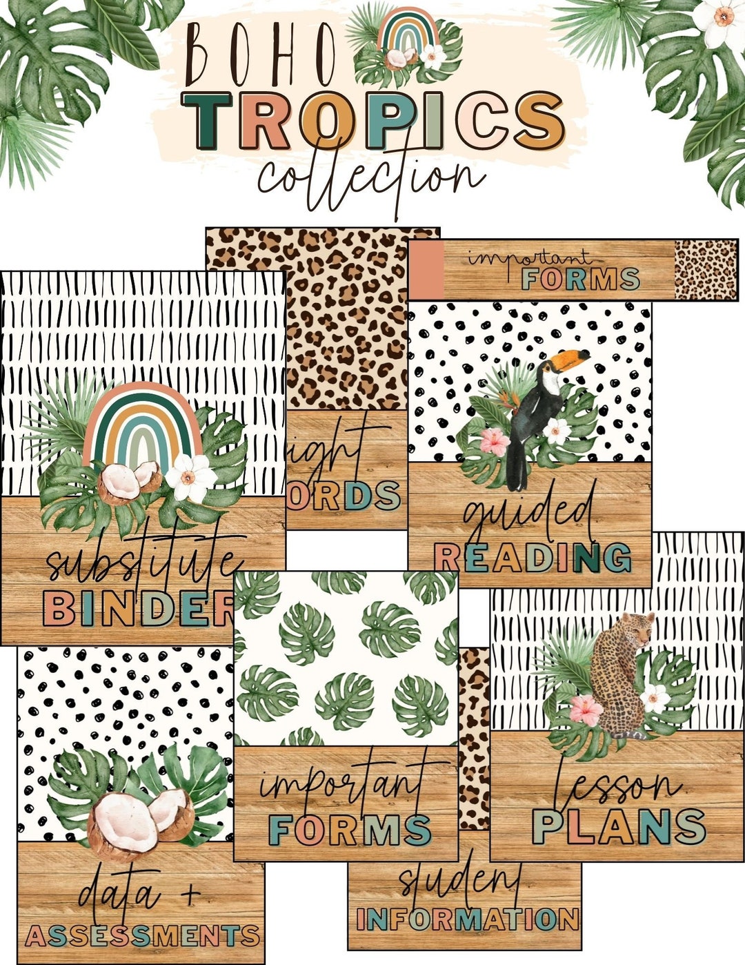 Boho Tropics Binder Covers [editable] - Etsy