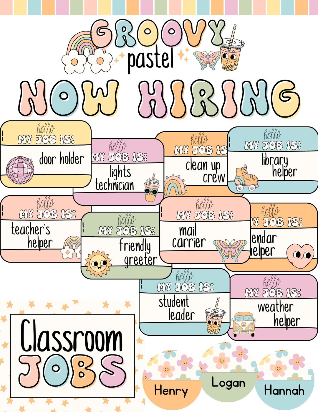 Groovy Pastel Class Jobs Display [editable] - Etsy