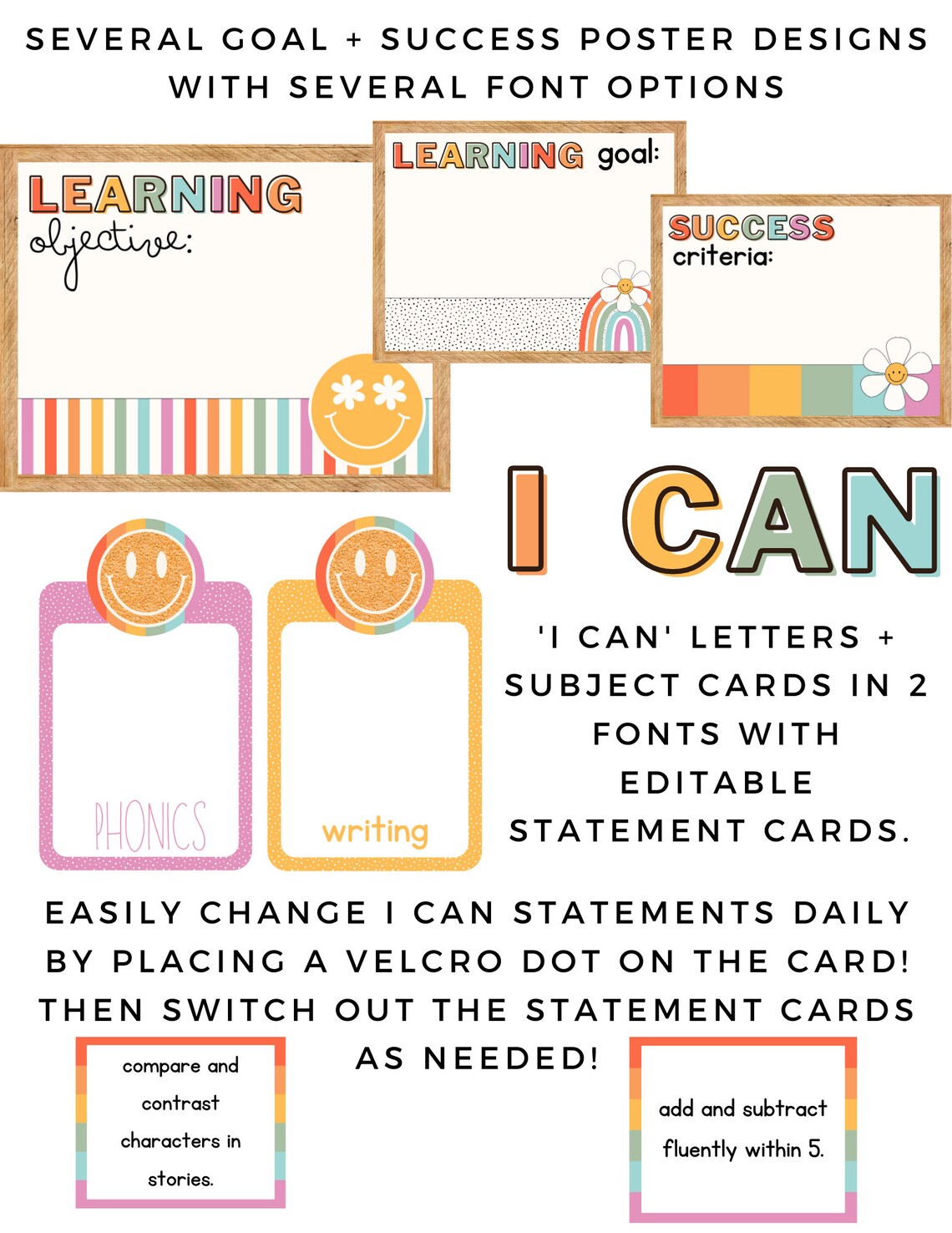 Retro Rainbow Learning Goal Posters/i Can Statements/focus Wall ...