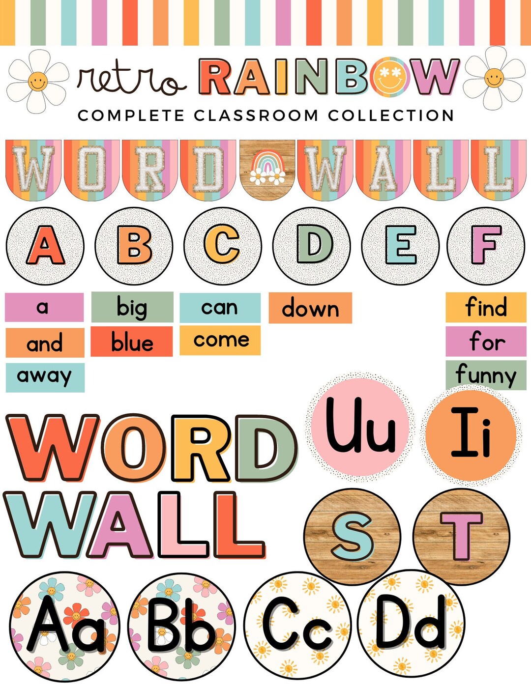 Retro Rainbow Word Wall [editable] - Etsy