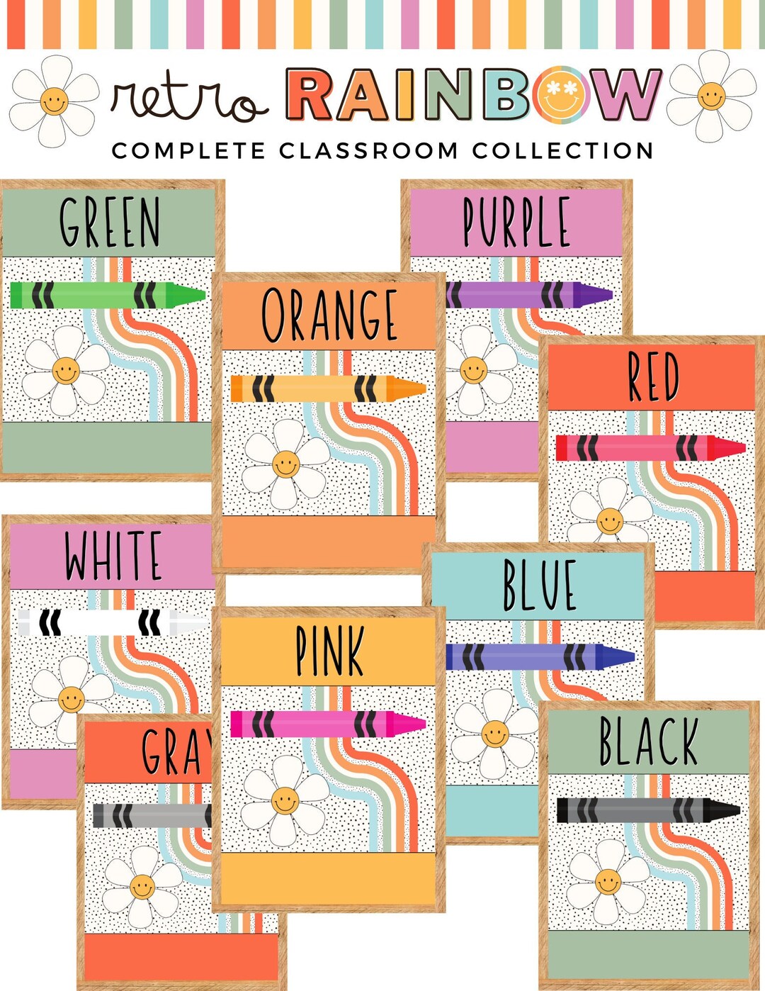 Retro Rainbow Classroom Color Posters - Etsy