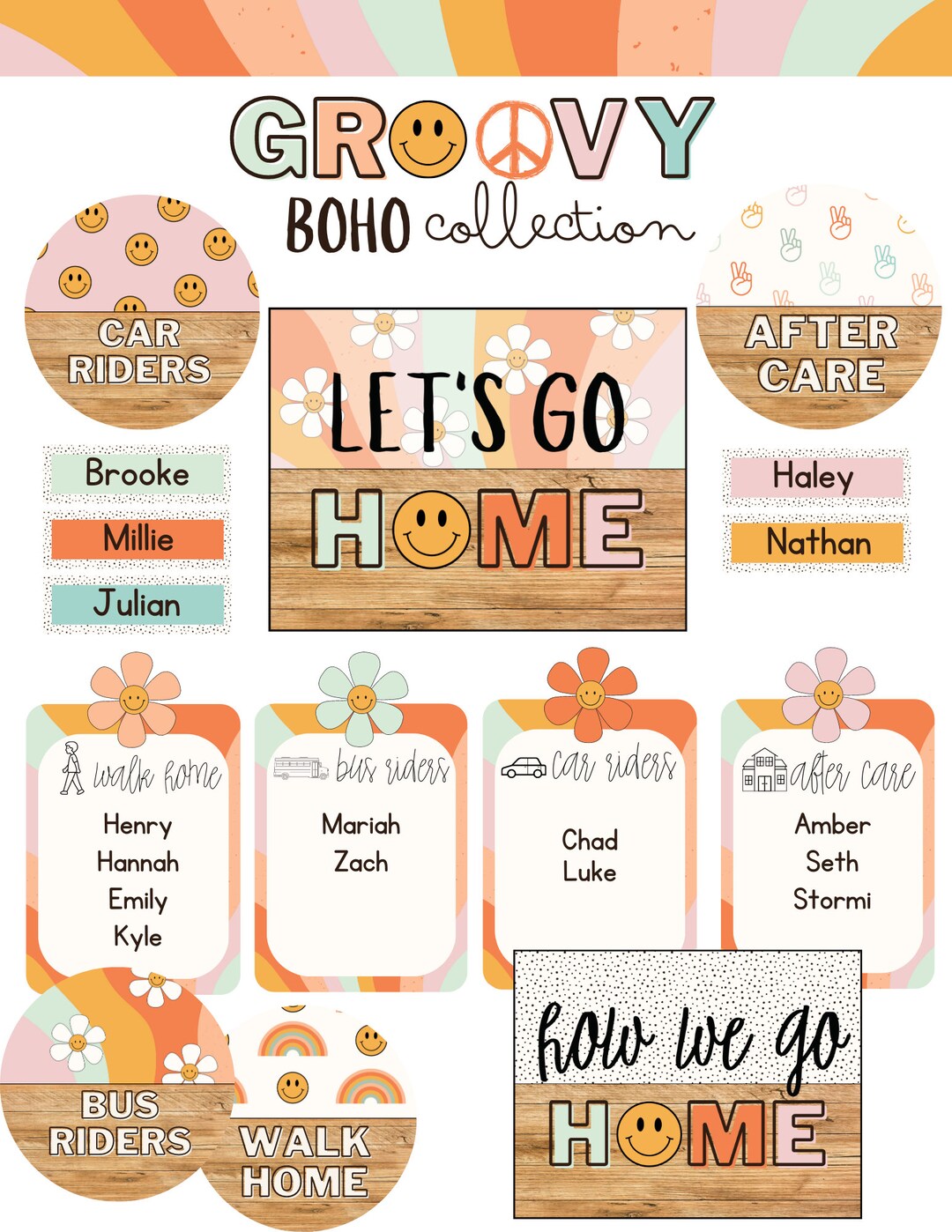 Groovy Boho Dismissal Chart [editable Features] - Etsy