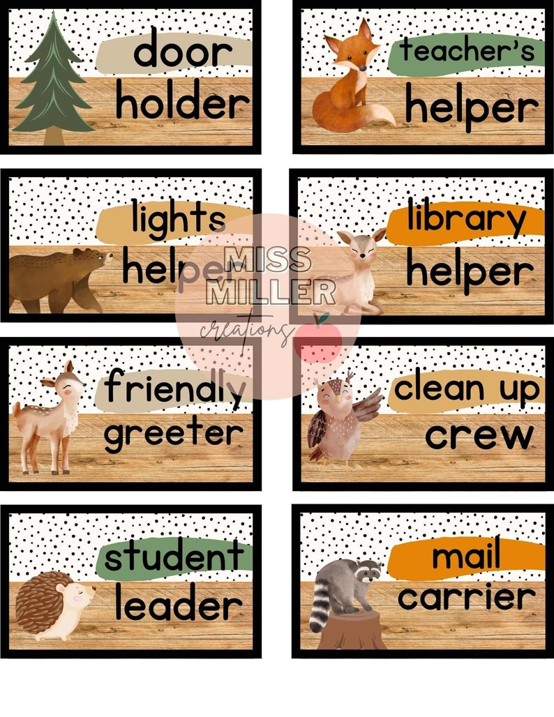 Woodland Classroom Jobs Display editable - Etsy