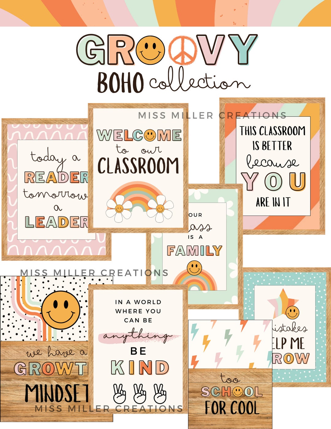 Groovy Boho Classroom Quote Posters - Etsy
