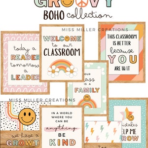 Groovy Boho Classroom Quote Posters - Etsy