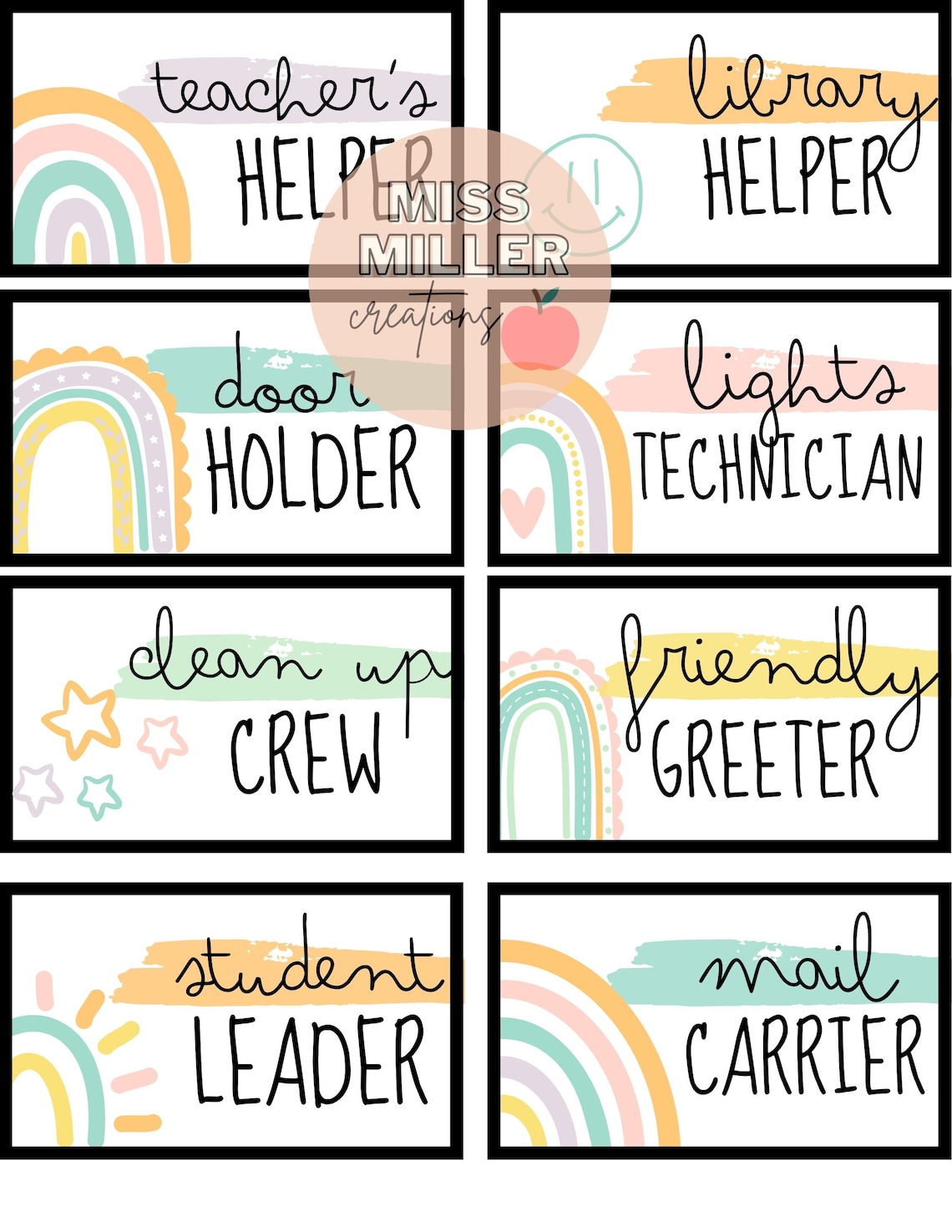 Pastel Boho Rainbow Class Jobs Display editable - Etsy