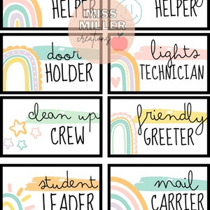 Pastel Boho Rainbow Class Jobs Display [editable] - Etsy