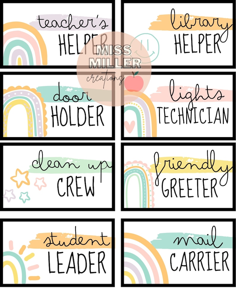 Pastel Boho Rainbow Class Jobs Display editable - Etsy