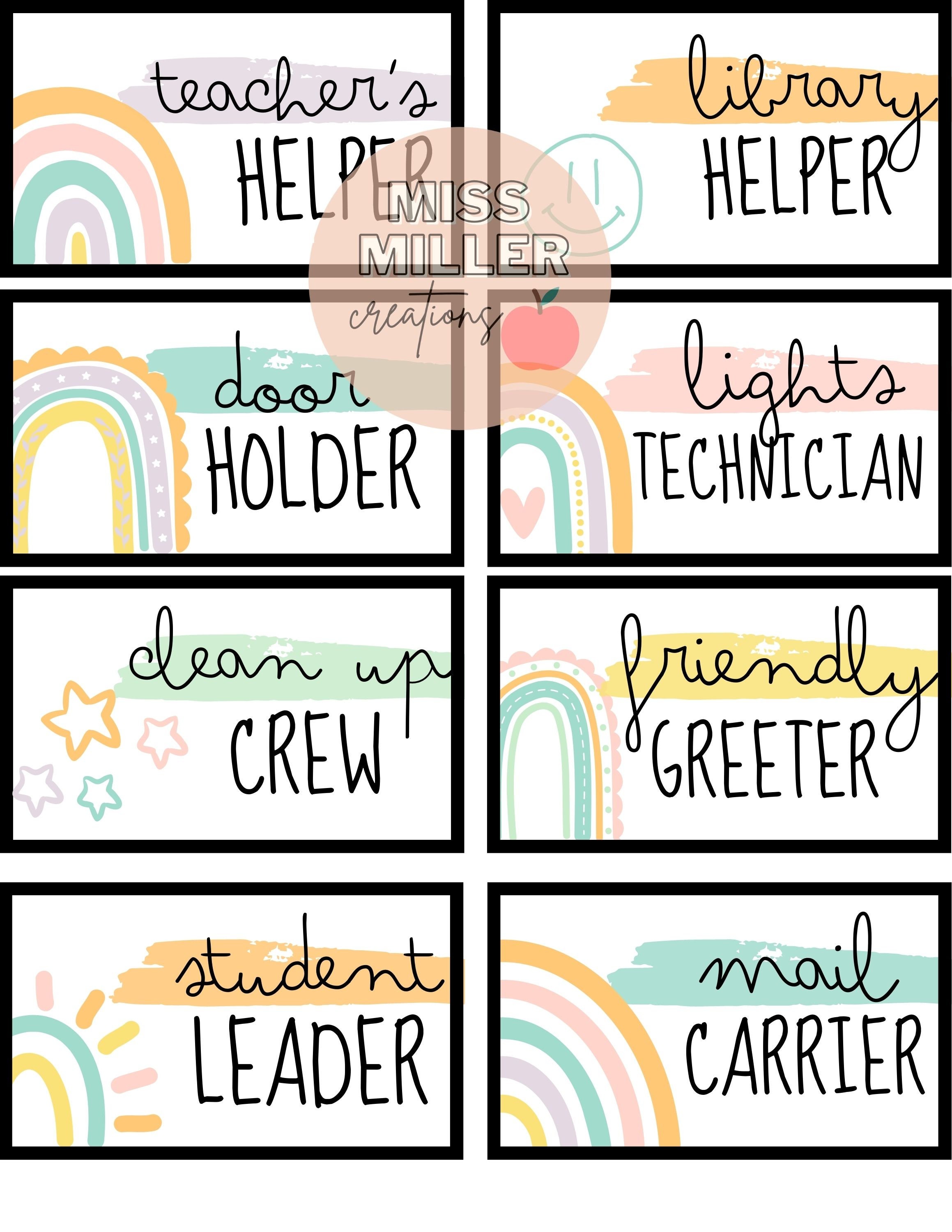 Pastel Boho Rainbow Class Jobs Display editable - Etsy