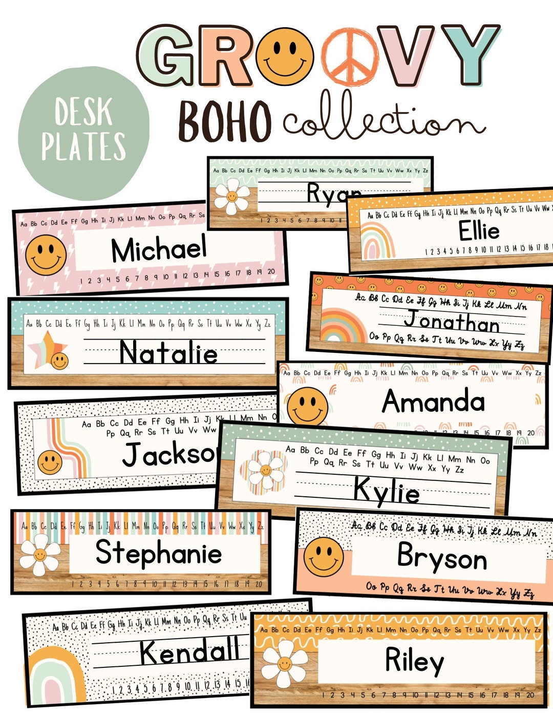 Groovy Boho Desk Plates [editable] - Etsy