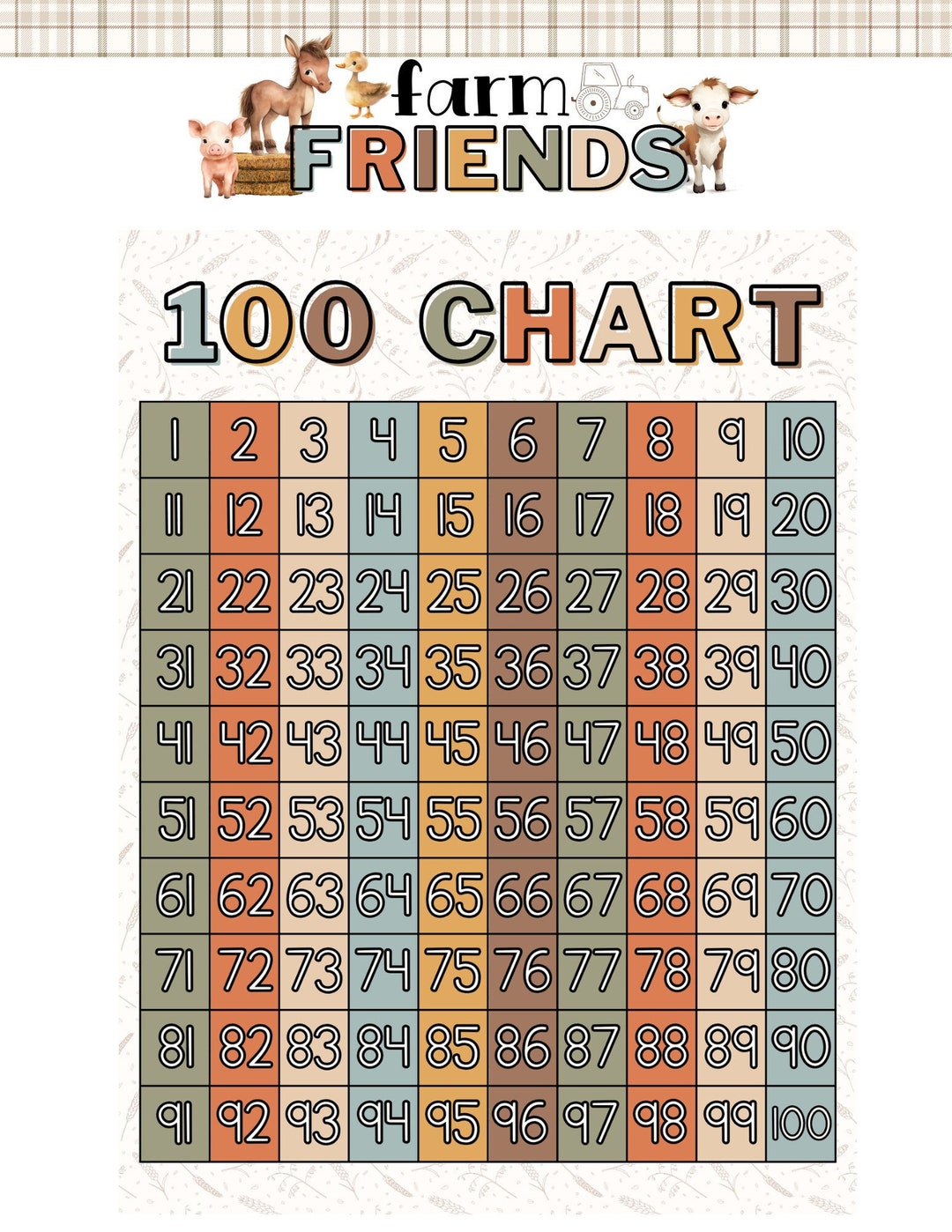 Farm Friends Interactive 100 Chart - Etsy