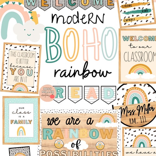 Modern Boho Rainbow Classroom Labels editable - Etsy Canada