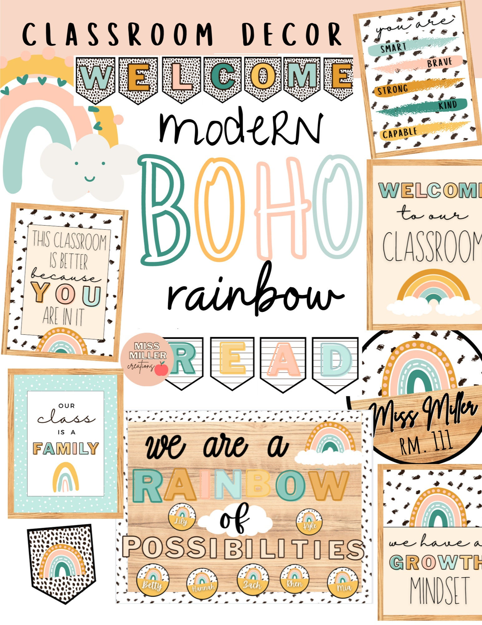 Modern Boho Rainbow Classroom Decor editable - Etsy UK