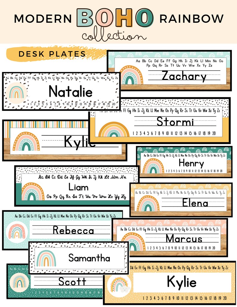 Modern Boho Rainbow Classroom Desk Plates editable - Etsy