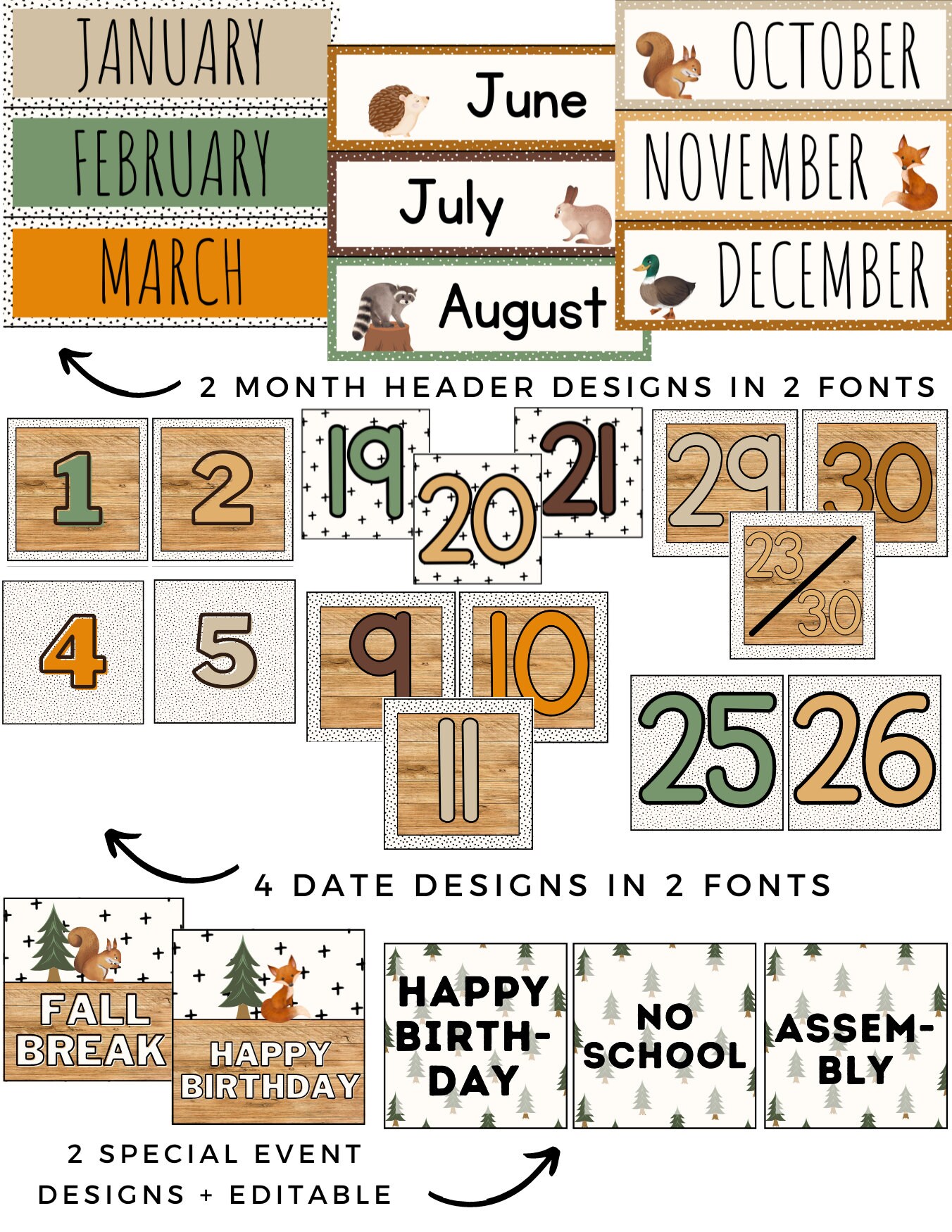 Woodland Classroom Calendar - Etsy