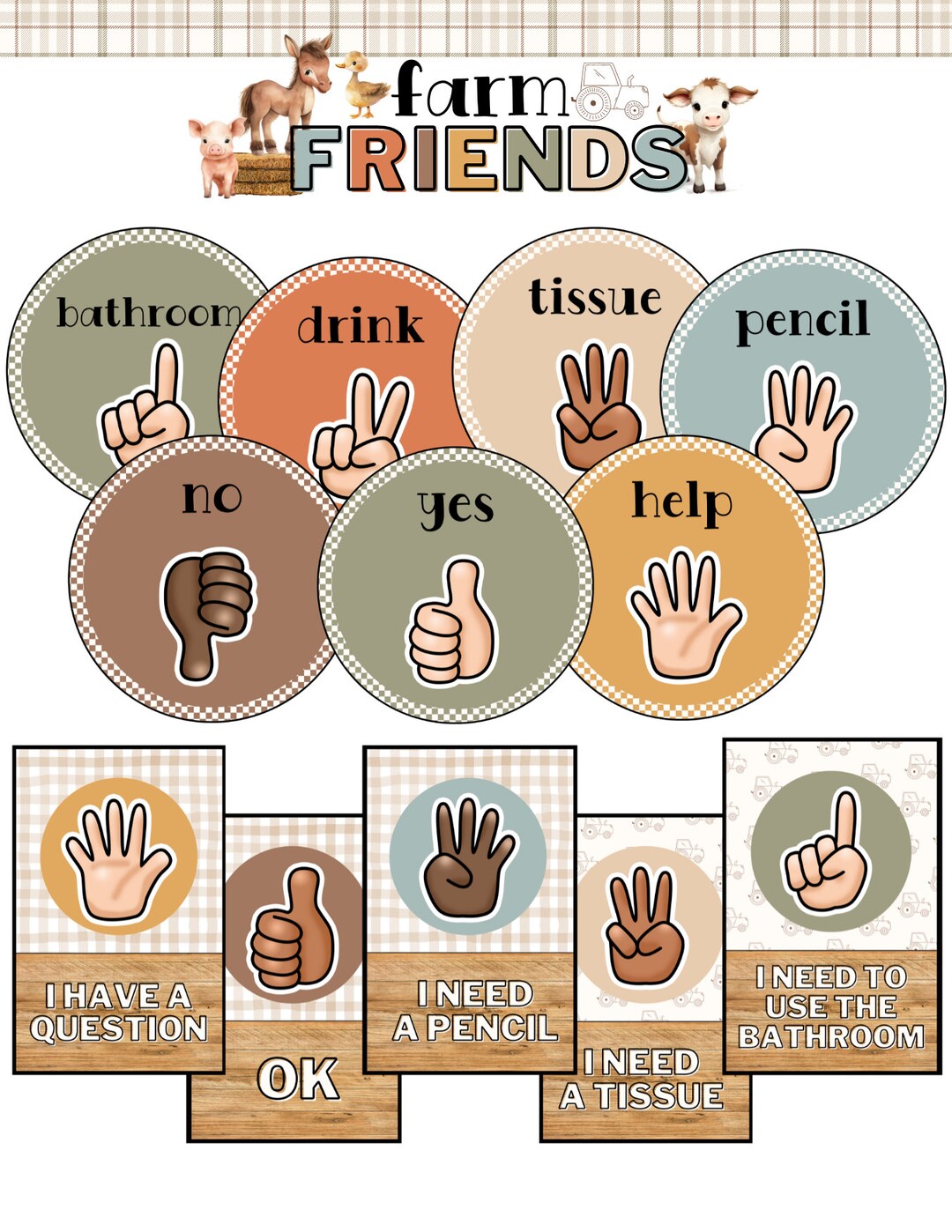 Farm Friends Hand Signals Classroom Posters [editable] - Etsy