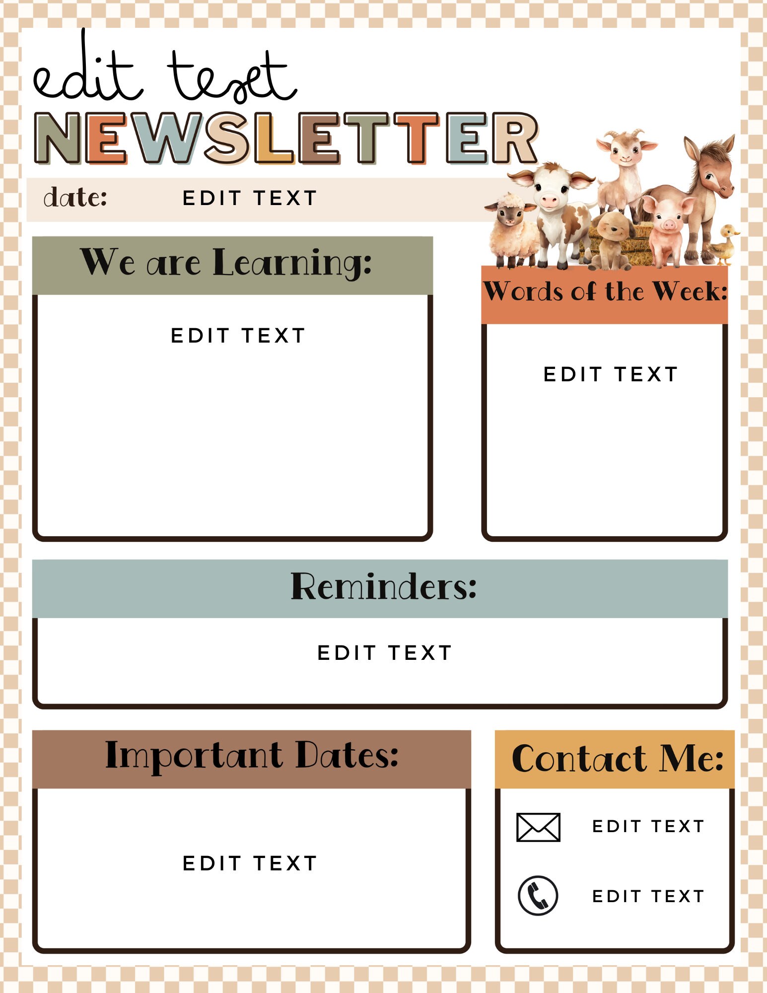 Farm Friends Newsletter [editable] - Etsy