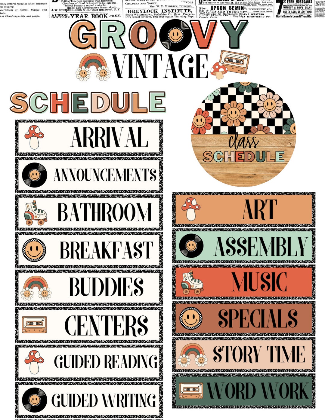 Groovy Vintage Classroom Schedule [editable] - Etsy