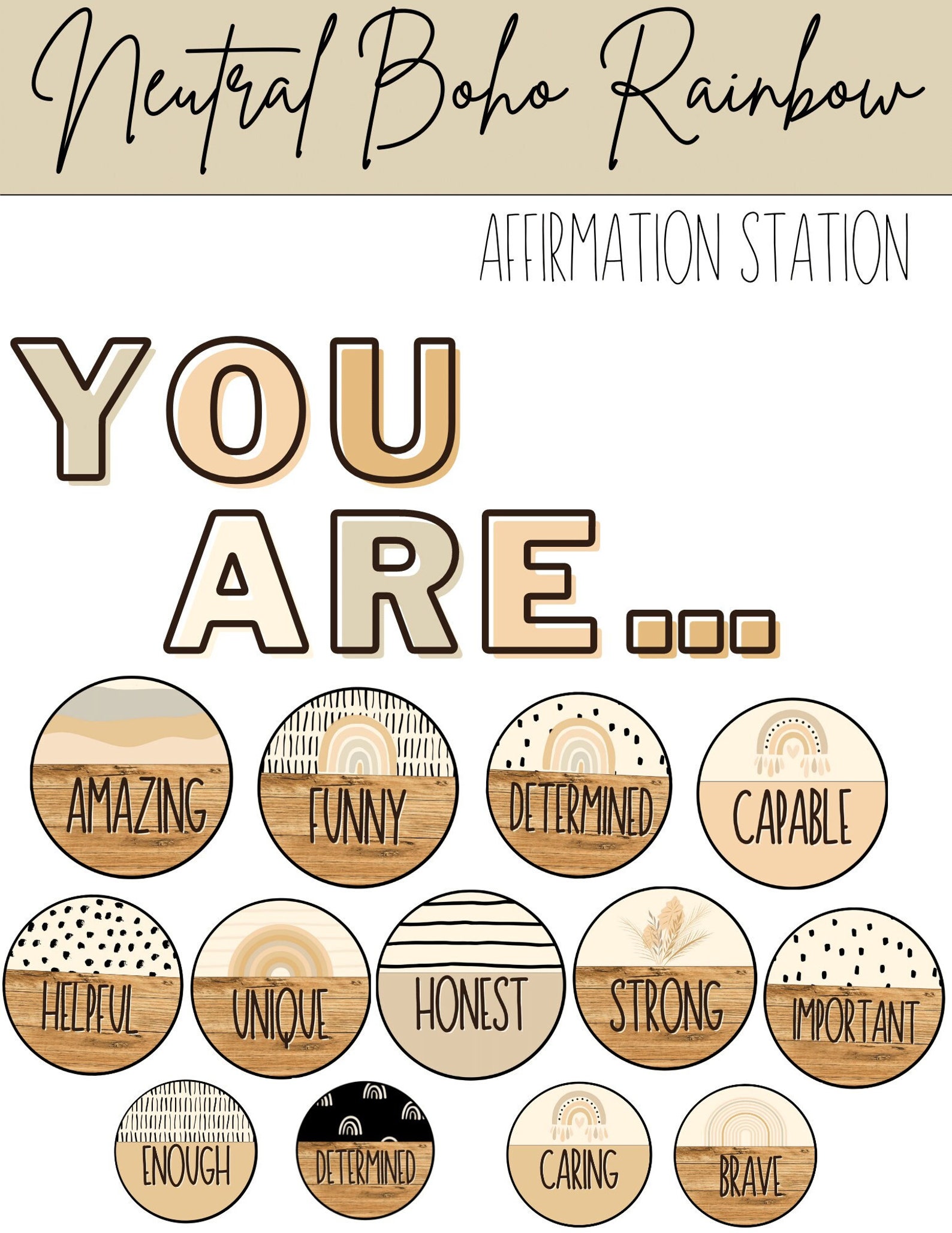 Neutral Boho Rainbow Classroom Affirmation Station - Etsy