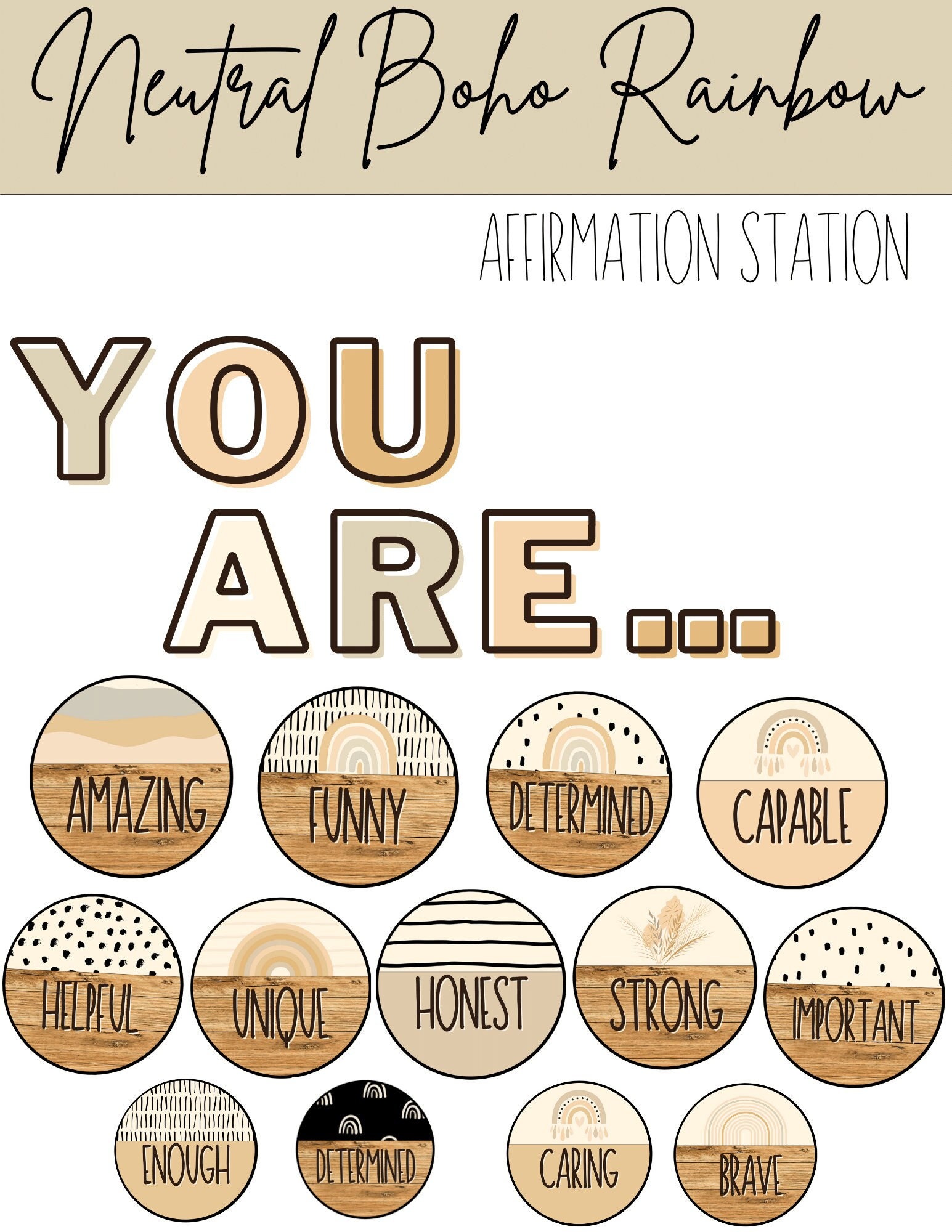 Neutral Boho Rainbow Classroom Affirmation Station - Etsy